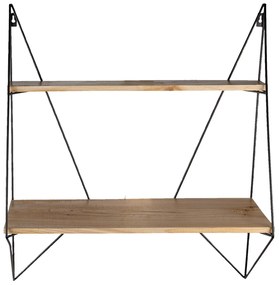 Nástěnný kovový stojan s dřevěnými policemi - 60*20*70 cm