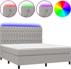 Box spring postel s matrací a LED světle šedá 160x200 cm textil 3135125