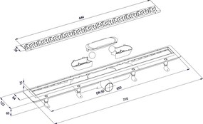 Sapho, MARMI plastový sprchový kanálek s roštem, 710x122x65 mm