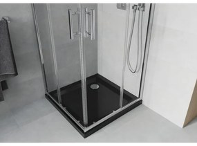 Mexen Rio čtvercový sprchový kout 90 x 90 cm, Průhledné, Chromovaná + sprchová vanička Flat, Černá - 860-090-090-01-00-4070