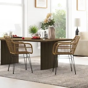 HOMCOM 2 ks židlí v Boho stylu, kuchyňské židle, PE-ratan, 56 x 60 x 79 cm, přírodní + černá