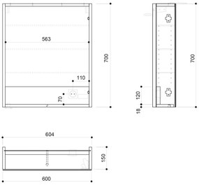 Sapho, LINEX galerka s LED osvětlením, 60x70x15cm, levá/pravá. bílá, LX060-0030