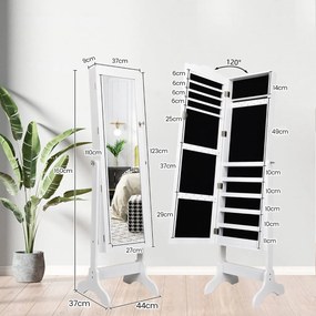 Costway Uzamykatelná skříňka na šperky stojící design s nastavitelným úhlem