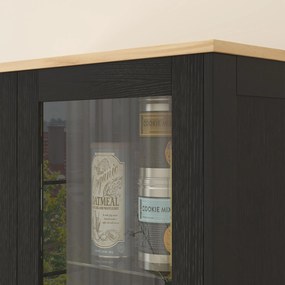 HOMCOM Kuchyňská Skříň, Kuchyňský Buffet, Vitrína, Úložná Skříň se 2 Dveřmi včetně 1 Skleněných Dveří - Úložná Jednotka s Nastavitelnými Policemi a 9…