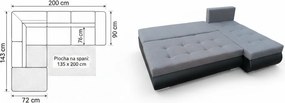 Rohová rozkládací sedací souprava do L CELESTE, 200 cm, s úložným prostorem Roh pohovky: Levý roh, Barva látky Kronos: Černá (Kronos 07)