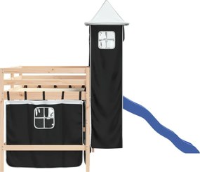 vidaXL Dětská patrová postel s věží bílá a 80 x 200 cm borovice [3207063] Barva: Přírodní a modrá