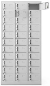 Plechová šatní skříň s 33 boxy OLIVER, 900 x 1850 x 450 mm, šedá