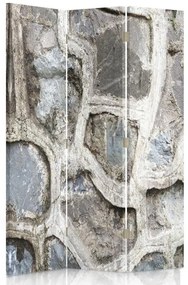 Ozdobný paraván, Šedá kamenná zeď - 110x170 cm, třídílný, obustranný paraván 360°