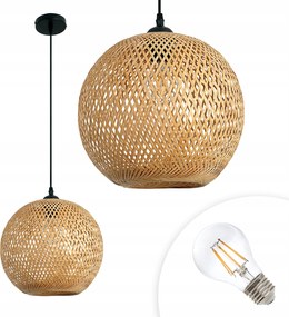 Sada Lampa Boho Styl Závěsná Abažur Bambus Žárovka 7W E27 Teplá Barva