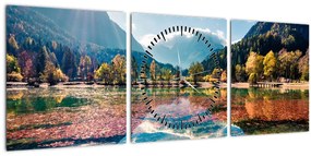 Obraz - Jezero Jasna, Gozd Martuljek, Julské Alpy, Slovinsko (s hodinami) (90x30 cm)