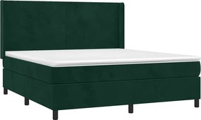 Box spring postel s matrací a LED tmavě zelená 180x200 cm samet 3139460