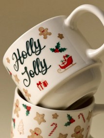 Sinsay - Vánoční keramické hrnky s motivem perníčků a nápisem „Holly Jolly“ 2 ks - vícebarevná