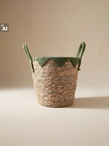 Sinsay - Pletený úložný koš s uchy a ozdobným lemováním - zelená