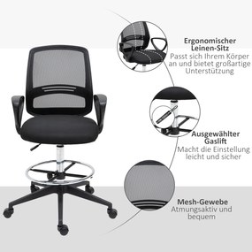 Kancelářská ergonomická otočná židle Vinsetto s nastavitelnou výškou a podnožkou kovová 59,5x60x102,5-126cm