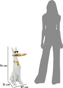 Dekorativní soška Dog Ory s podnosem 74 cm bílá