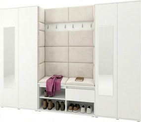 Předsíňová stěna Trinity 10 s čalouněnými panely, 280 cm, bílá / krémově bílá