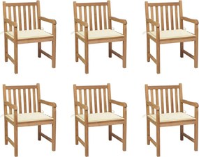 Zahradní židle 6 ks krémové podušky masivní teak 3073033