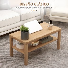 HOMCOM Konferenční stolek s 2 úložnými policemi do obývacího pokoje 90x45x44,5 cm Naturální