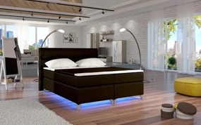 Postel Boxspring Amadeus + LED 200x180, tm. hnědá (koženka - bao 12)