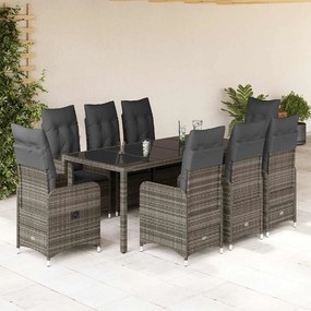 9dílný zahradní bistro set s poduškami šedý polyratan 3277039