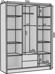 ADRK Furniture Otevírací skříň se zrcadly Norel 150