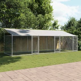 Klec pro psy se střechou a dvířky šedá 6x2x2 m pozinkovaná ocel 3209564