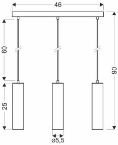 Černý závěsný lustr Tubo pro žárovku 3x GU10  - Candellux