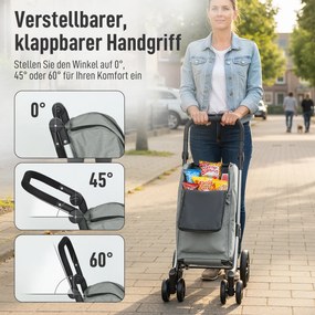 HOMCOM Nákupní vozík, 46 litrová taška, skládací nákupní vozík s chladicí taškou, nastavitelná rukojeť, hliníkový rám, šedá