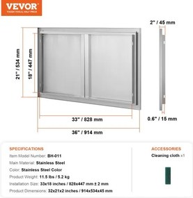 BBQ přístupová dvířka, 914 × 534 mm dvojitá venkovní kuchyňská dvířka – BH-011