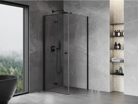 Mexen Mist-F T, 1-křídlý ​​skládací sprchový kout levý 75 x 75 cm, čiré sklo, černý profil, 8A6T-075-075-70-00-L