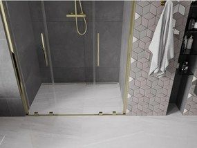 Mexen Velar L Duo, posuvné sprchové dveře do otvoru 160 cm, 8mm čiré sklo, zlatá lesklá, 871-160-003-02-50