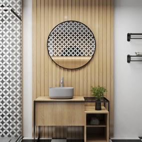 HOMCOM Kolo zrcadlo, koupelnové zrcadlo, průměr 70 cm, kovový rám, nástěnné zrcadlo, snadná instalace, pro ložnici, obývací pokoj, vstup, černé