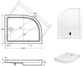 Besco Saturn asymetrická sprchová vanička Orientace: Pravá, Rozměr vaničky: 100x80cm