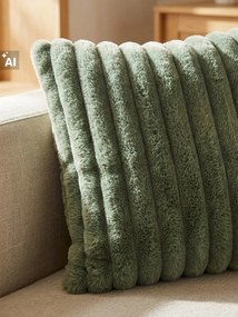 Sinsay - Žebrovaný povlak na polštář z imitace kožešiny - zelená