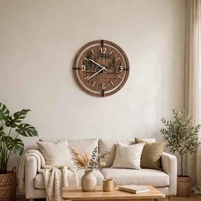 Dřevěné nástěnné hodiny s motivem lesa - moderní design | SENTOP HDF0702-ruky-silver