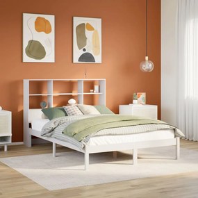 Postel s knihovnou bez matrace bílá 160x200 cm masivní borovice 3321592