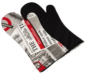 Bellatex Grilovací rukavice 2ks, Noviny červená, černá - 22x46 cm