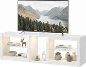HOMCOM TV komoda s RGB LED osvětlením, moderní TV nábytek s nastavitelnými skleněnými policemi, pro televize až do 75 palců, bílá
