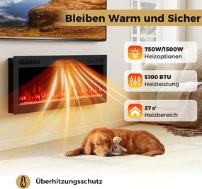 Costway 50" elektrický krb s vytápěním 750 W/1500 W vestavný krb s dálkovým