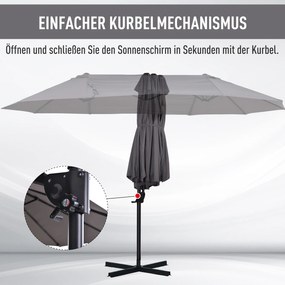 Outsunny dvojitý slunečník konzolový slunečník s kličkou Nastavitelný zahradní slunečník Slunečník kovový Tmavě šedá 440 x 270 x 250 cm | Aosom