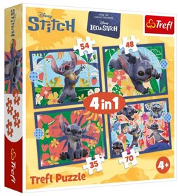 Trefl Puzzle 4v1 Lilo&Stitch Dovolená na Havaji 28,5x20,5cm v krabici 28x28x6cm