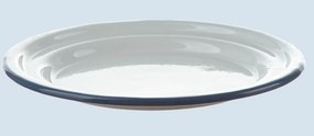 Bílý smaltovaný dezertní talířek s modrou linkou White blue - Ø 18cm