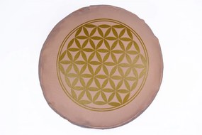 S radostí - vlastní výroba Meditační polštář se zlatým Květem života - meruňková barva Velikost: ∅40 x v18 cm
