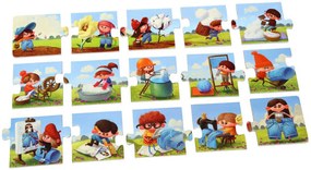 PUZZLIKA Baby dějové puzzle skládačka Výroba džínů velké dílky set 15ks pz14231
