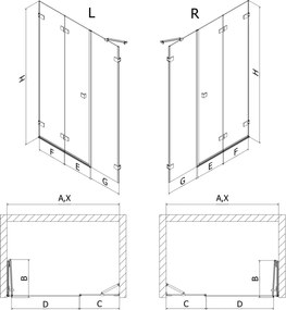 Mexen Lunar-F, levé sklápěcí sprchové dveře 145 cm, čiré sklo, chromový profil, 836S-145-050-01-00-L