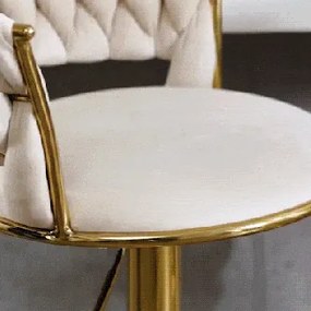 Aosom Barová židle výškově nastavitelná 78 cm s opěradlem, otočná o 360°, sametový vzhled pro bar, kuchyň, rodinu, slonovinově bílá