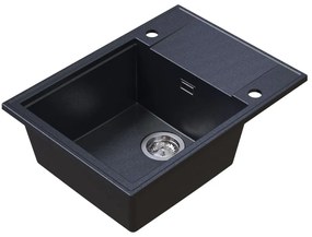 Sink Quality Sink55, kuchyňský granitový dřez 620x460x215 mm + chromový sifon, černá skvrnitá, SKQ-SINK.B.1KKO.X