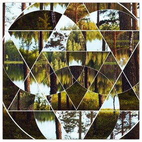 Obraz - Geometrická koláž na pozadí severských lesů (30x30 cm)