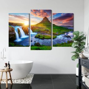Vícedílný obraz Pohled Na Vodopád Kirkjufellsfoss Nedostatek Nedostatek Přírodní plátno 180x120