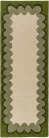 Zelený/v přírodní barvě ručně tkaný vlněný běhoun 80x230 cm Wiggle Wool – Flair Rugs